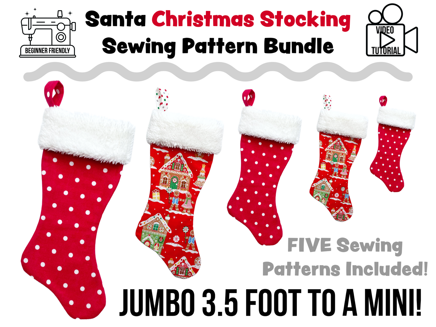 🎄EASY🎄 Beginners FIVE CHRISTMAS STOCKINGS PDF Sewing Patterns 🖨️ ...